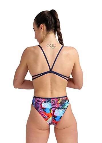 Arena Women's Standard Swimsuit Lace Back Allover, Navy-Multi, 38