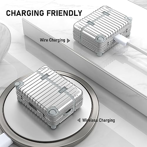 AirPods Pro 2 Case Cover, KOREDA Funny Suitcase Design Case for Airpods Pro 2nd Generation/1st Generation (2022/2019), Cute Fashion Protective Hard Case for Women Men with Keychain (Silver)