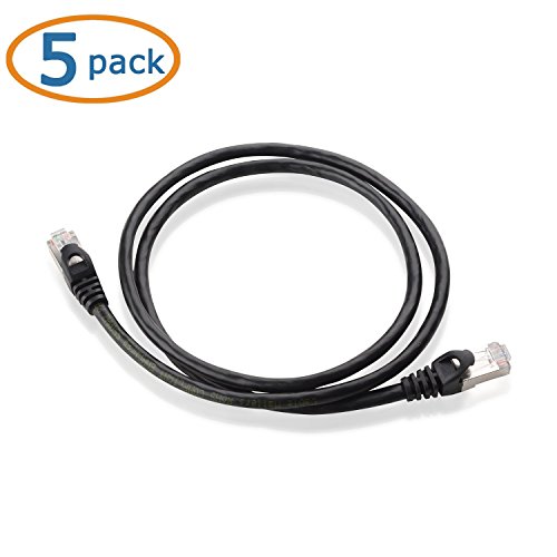 Cable Matters 10Gbps 5-Pack Snagless Short Shielded Cat6A Ethernet Cable 3 ft (SSTP, SFTP Shielded Ethernet Cable, Shielded Cat6 Cable, Cat 6 Shielded Network Cable) in Black