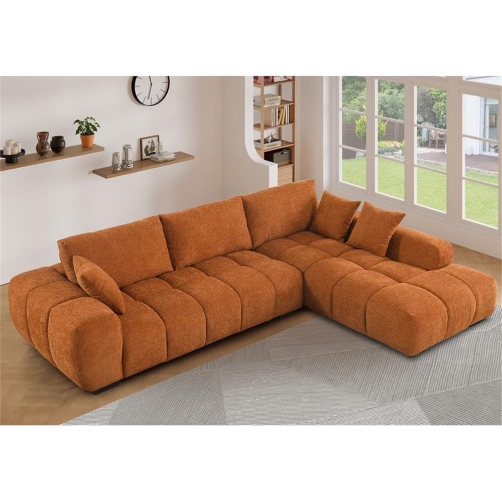 Alexent Oversized Fluffy Sofa Chaise Set 2 Pieces Sectional Sofa Chenille Couch with Deep Seat for Living Room (Caramel, Right-Hand Facing)