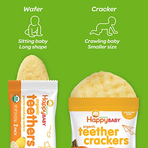 Happy Baby Organics Baby Snacks, Gentle Teething Crackers, Gluten Free & Vegan, Mango & Pumpkin, 12 Count (Pack of 6)