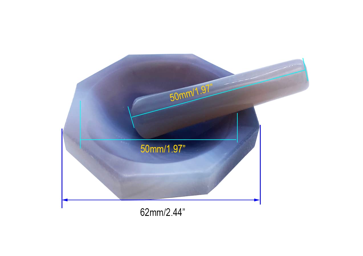 KOLAMOON ID: 50MM 1.97" Lab Grinding Natural Agate Mortar and Pestle Set Standard Form Inner Diameter 50mm Inner Depth 15 mm