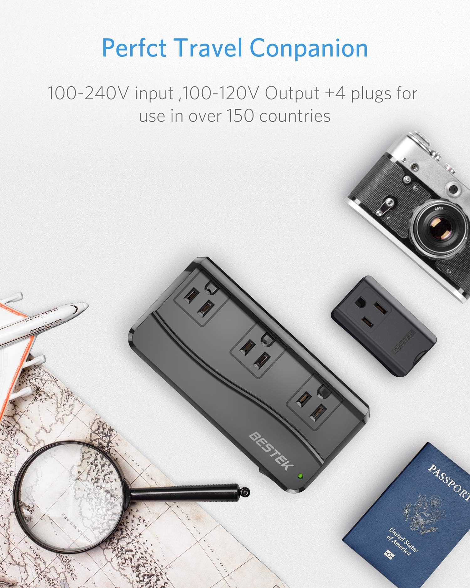 BESTEK Power Converter Adapter 220V to 110V Voltage Converter International Outlet Adapter with 6A 4 -Port USB Charging and UK/EU/AU/US Universal Travel Adapter(Black)