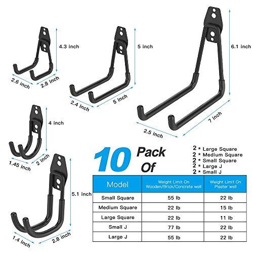 SMARTOLOGY Garage Wall Hooks Set with 9 Pack Cord Storage Straps
