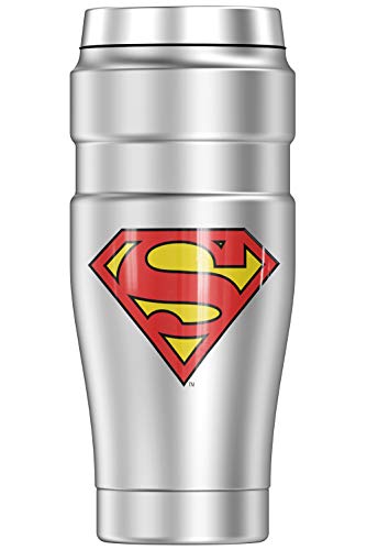 THERMOS Superman Classic Logo Shield STAINLESS KING Stainless Steel Travel Tumbler, Vacuum insulated & Double Wall, 16oz