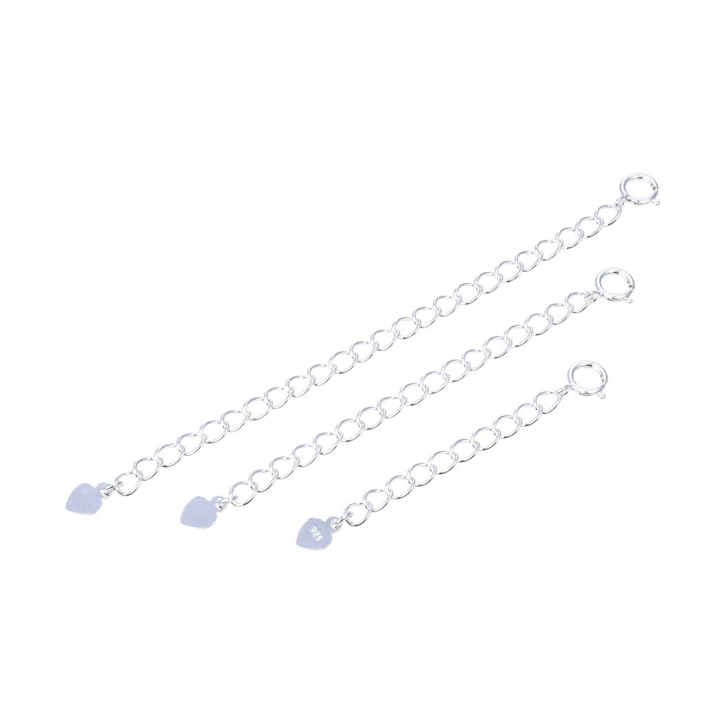2pcs Adabele Authentic 925 Sterling Silver Jewelry Making Chain Extender with Cute Heart Drop Strong Removable Adjustable 6 inch Extension for Necklace Anklet Bracelet SS301-6