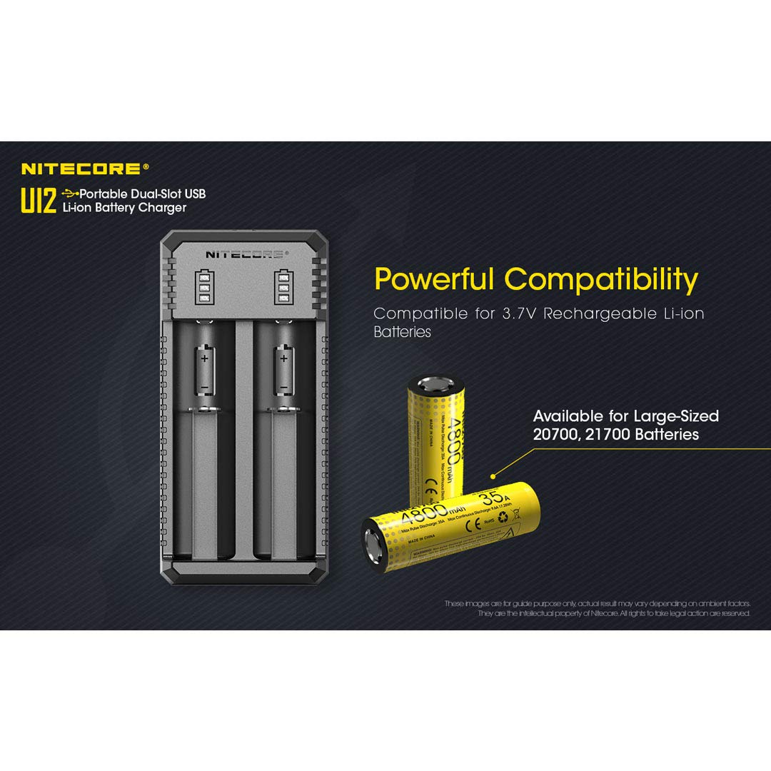 Nitecore UI2 Dual-Slot Intelligent Lithium-ion Battery USB Charger for 18650, 18350, 20700, 21700, 14500, 16340 and More, and LumenTac Battery Organizer