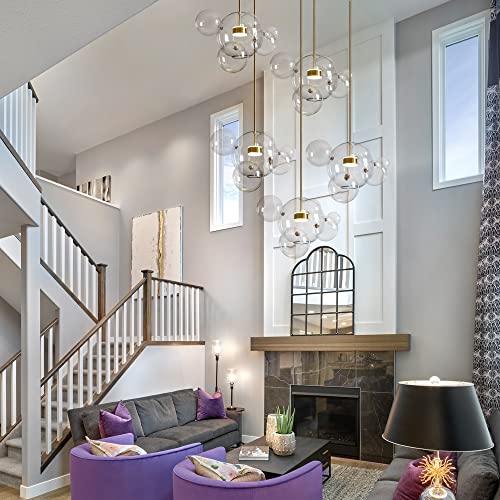 EDISLIVE Modern Artistic Chandeliers Bubble 1-Light 6-Clear Globe Glass Sputnik Pendant Light for Dining Room White