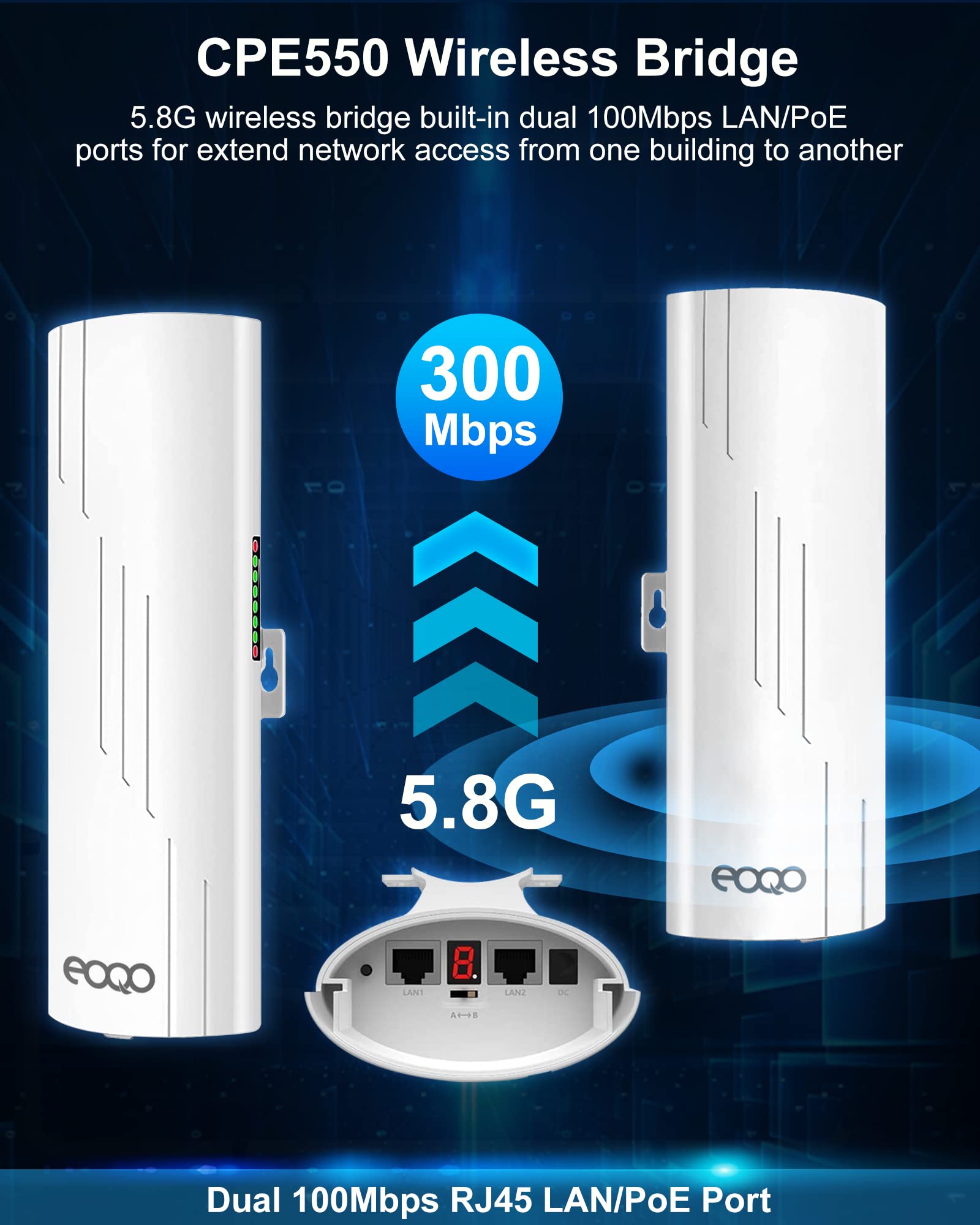 Wireless Bridge Point to Point Outdoor for Starlink Satellite Internet Extension, 5.8GHz 100Mbps Starlink WiFi Extender,Outdoor Access Point, 3KM Ethernet Bridge with 2 RJ45 LAN Port 2-Pack