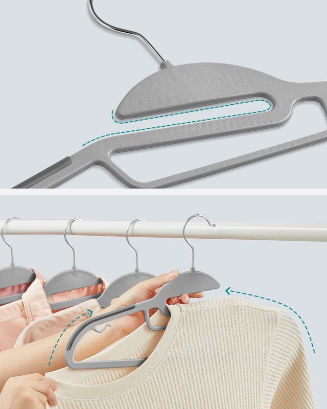 SONGMICS 30-Pack Coat Hangers, Premium Quality Plastic Suit Hangers, Heavy-Duty, S-Shaped Opening, Non-Slip, Space-Saving, 360º Swivel Hook, 16.3 Inches Long, Light Gray and Dark Gray UCRP041G05