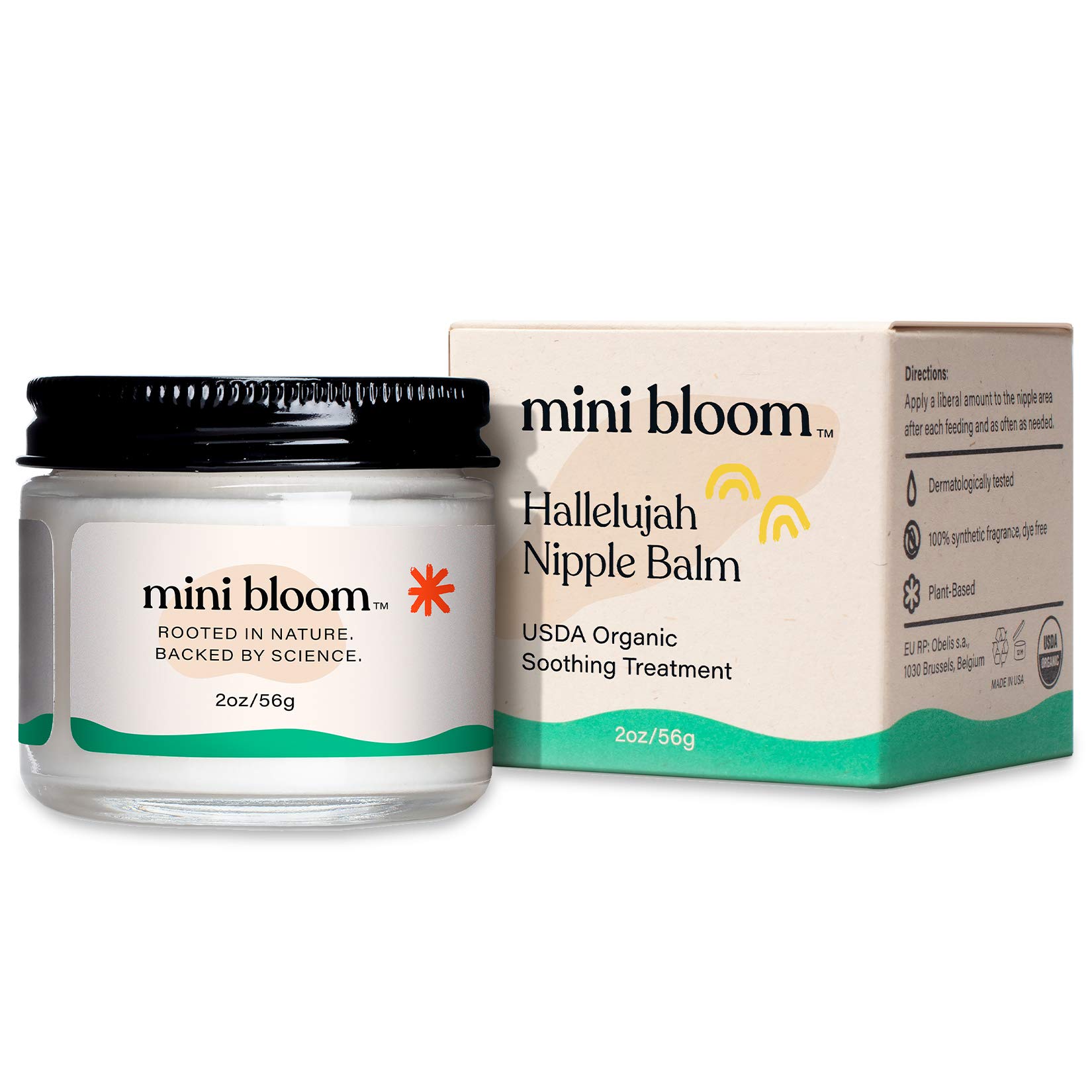 Mini Bloom Hallelujah Nipple Balm | USDA ORGANIC Soothing Ointment | Restores Dry, Cracked, Sensitive Nipples | Lanolin-Free, Made w/ Aloe, Calendula, Olive & Sunflower Seed Oils | 2 oz