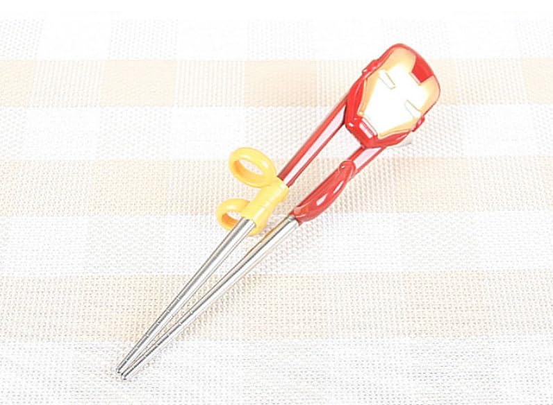 Lilfant Super Hero Stainless Steel Training Chopsticks for Right-hand, Made in Korea, 7.8in