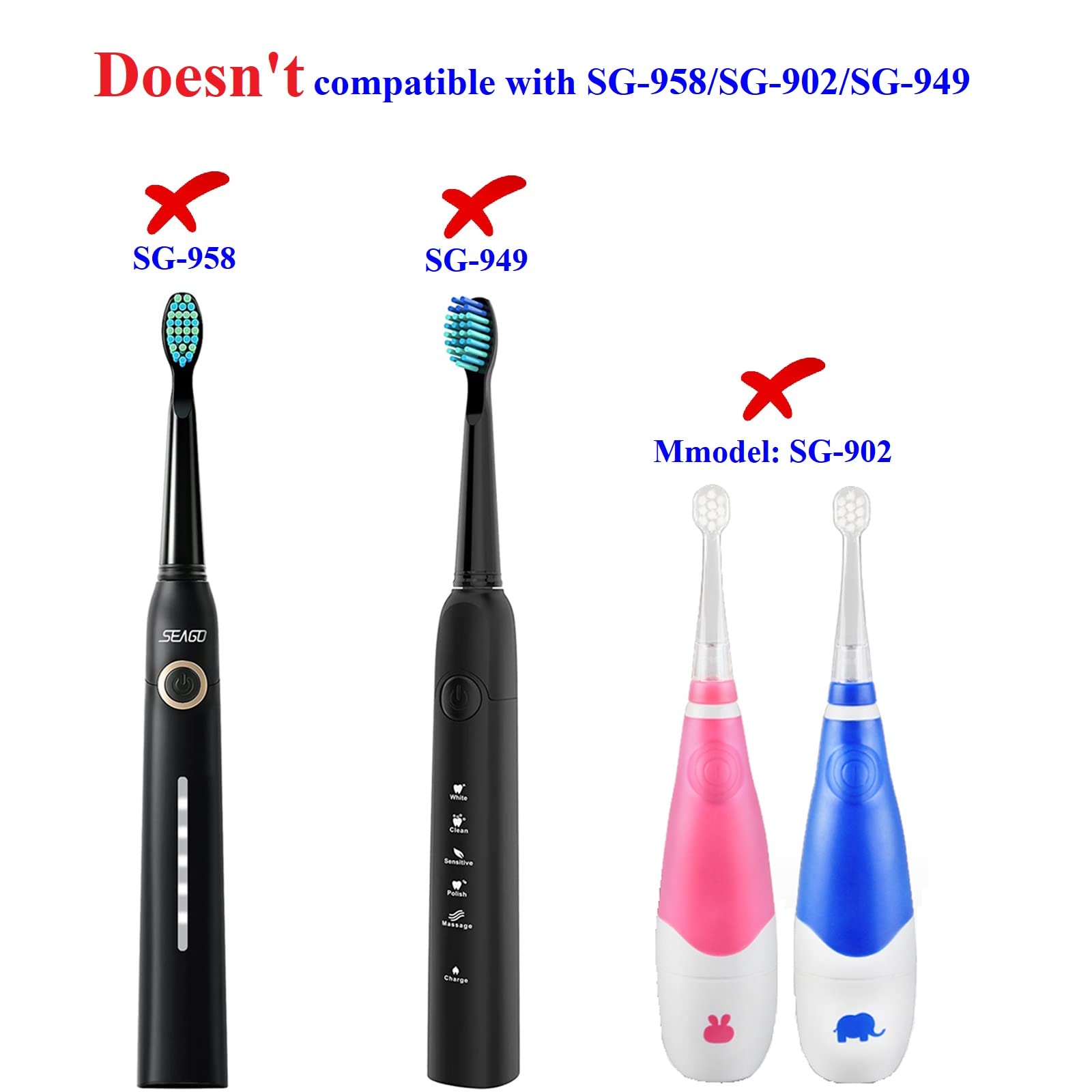 SEAGO Toothbrush Replacement Heads 6 Pack Kids Electric Replacement Brush Heads for SEAGO Toddlers Toothbrushes SG977,sg513 and Other Snap-on Electric Toothbrush