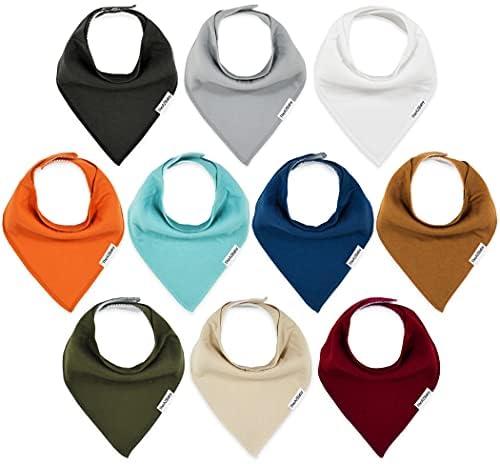 TheAZBaby Organic Cotton 10-Pack Baby Bandana Drool Bibs for Boys and Girls, Neutral Solid Bibs for Teething and Drooling.