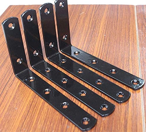 MHMYDZ 4 Pcs Black Steel Heavy Duty"L" Corner Brace Joint Angle Bracket Shelf Bracket Wall Hanging with Screws 125mmX75mm/5 InchX3 Inch Decorative Corner Brackets Joint Angle Bracket