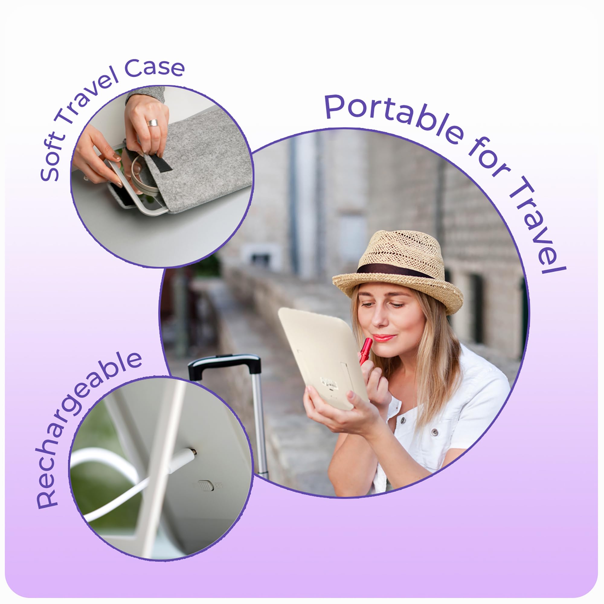 stylPro Stylideas Glow and Go Travel Mirror - Makeup Mirror with Lights Perfect for Hair Styling - USB Rechargeable - with Protective Sleeve - 1 pc.