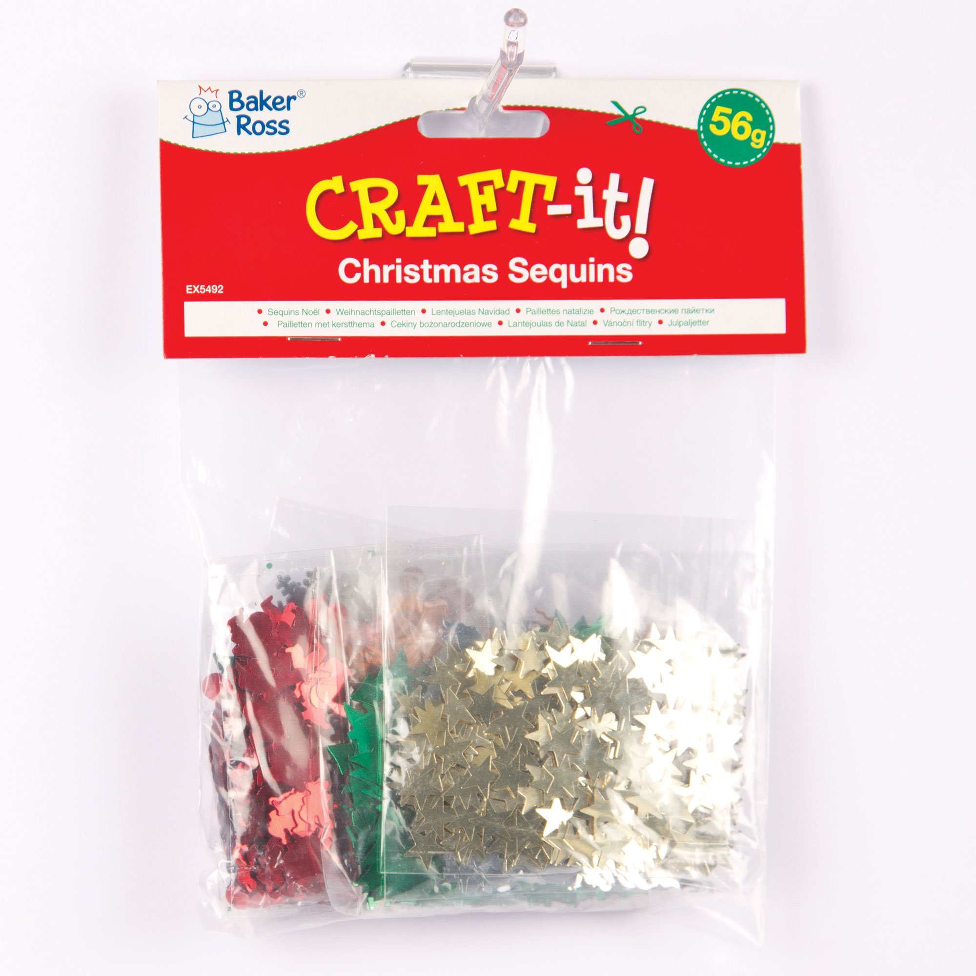 Baker Ross Christmas Sequins Value Pack — Kids' Crafts and Art Projects, Cards, Party Bags, and Decorations (56g)