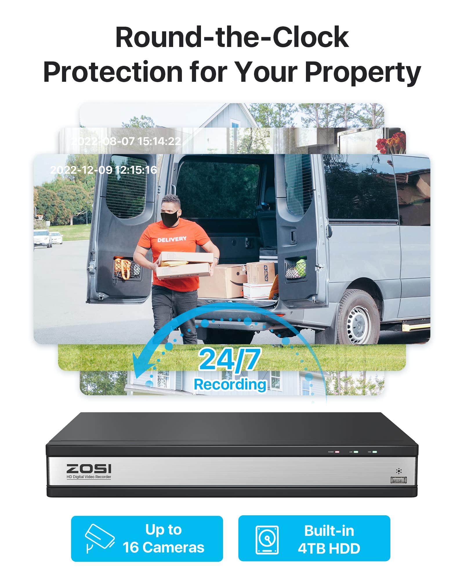 ZOSI H.265+ 1080p 16 Channel Security Camera System with AI Human Vehicle Detection, 16CH CCTV DVR and 16 x 1080p Indoor Outdoor Dome Camera, 80ft Night Vision, 105° View Angle, Alert Push, 4TB HDD