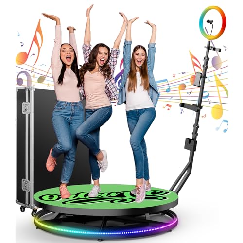 360 Photo Booth Machine for Parties Free Custom Logo with Ring Light 3 People Stand on Remote Control Automatic Slow Motion 360 Spin Photo Camera Booth 80cm 31.5 inch with Flight Case