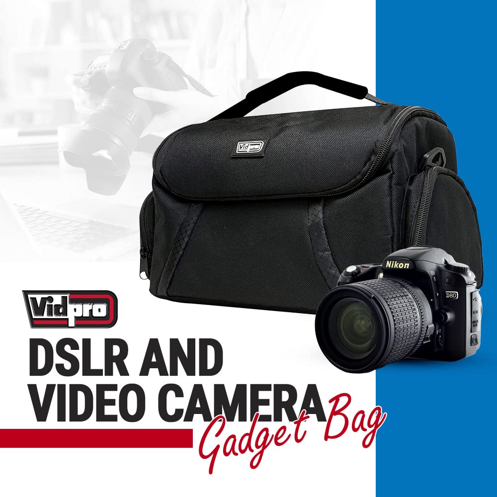 Vidpro DSLR and Video Camera Gadget Bag - Large Protective Case Includes Padded Dividers Handle and Shoulder Strap Compatible with Most Camera Brands Fits 1-2 DSLR Cameras 4 Lenses and Accessories