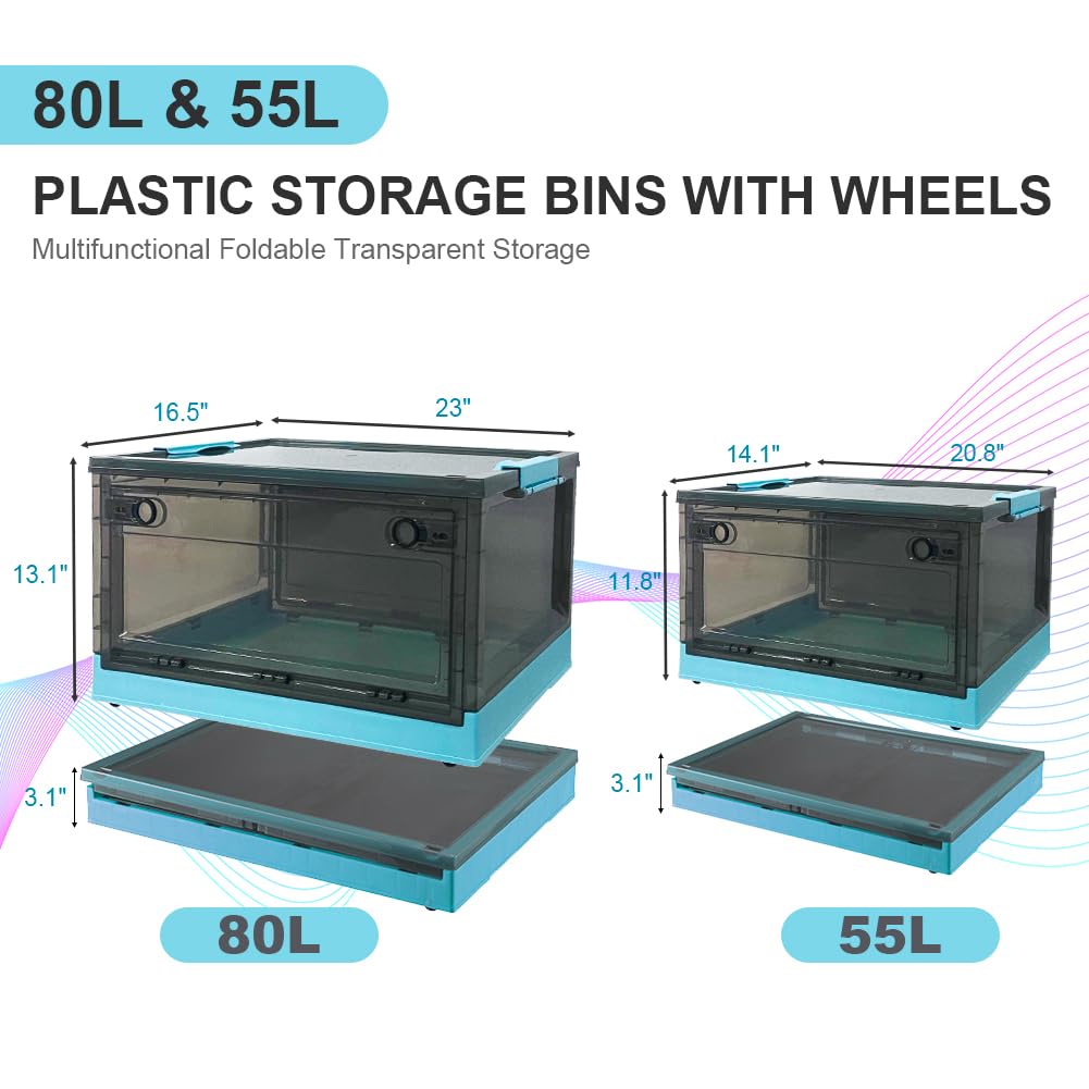 4utoHydra 4 Pack Collapsible Storage Bins, 55L Plastic Storage Bin Organizing Container with Lid for Home & Office Organization, Cloth Toys Books Snacks Bottles (Medium, Green)