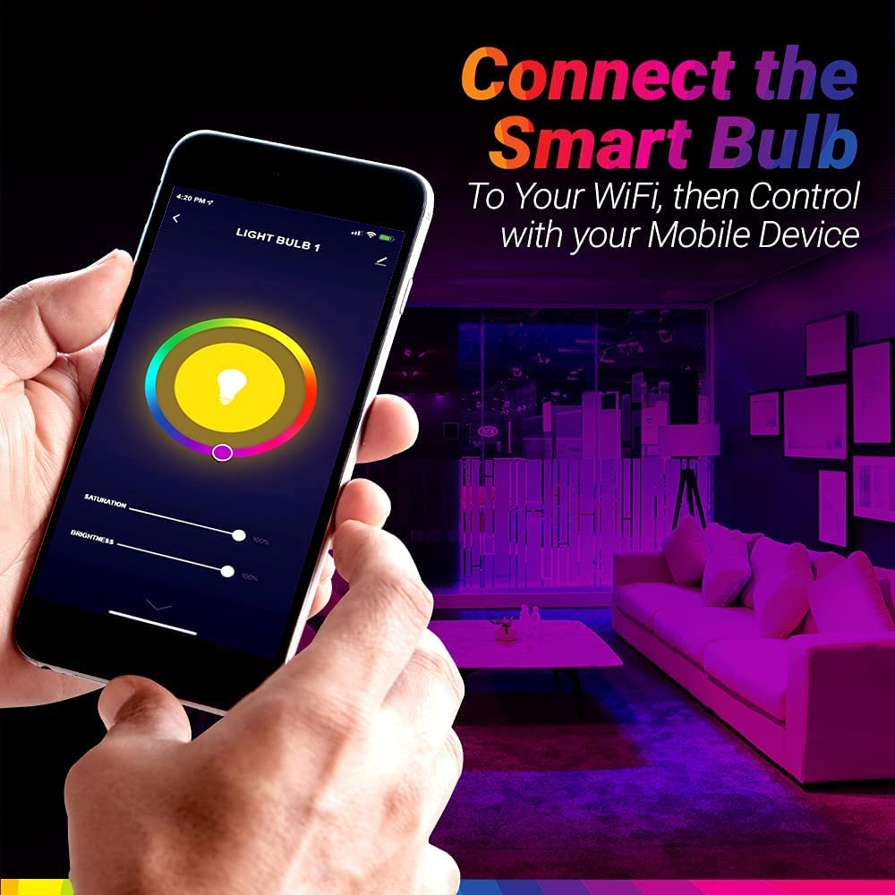 4 Pack BR30 WiFi Smart Light Bulbs - No Hub Required 13W (100W Watt Equivalent) Indoor Smart Bulb - Dimmable Compatible with Amazon Alexa Google Assistant and Smart Life Apps Smart Flood RGBCW Bulb