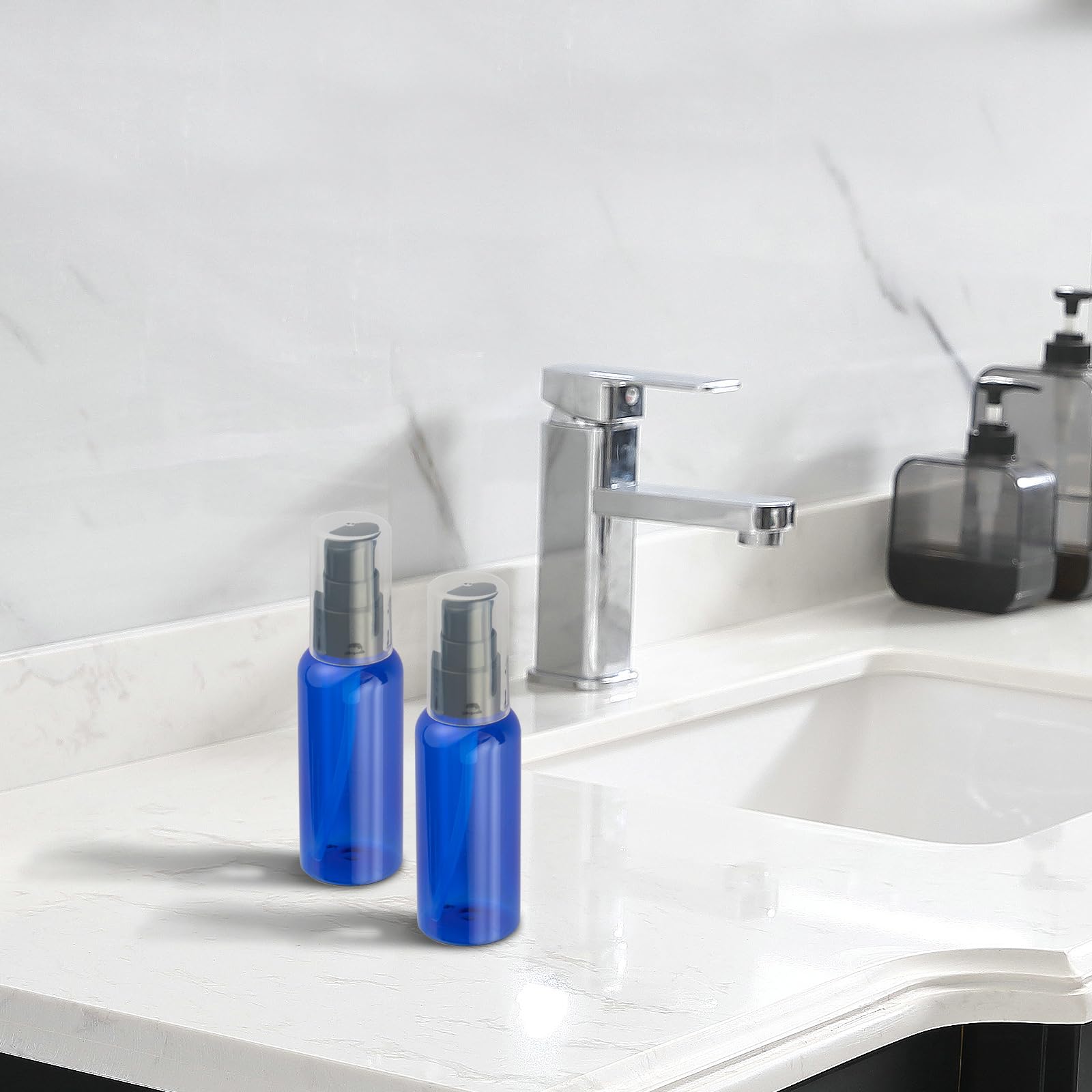VIDELLY 10 Pieces Travel Pump Bottles for Toiletries 2oz Small Pump Bottles Clear Travel Bottle Plastic Empty Spray Bottle Dispenser With Black Cap For Lotion Cream Essential Oil,50ml Blue (Blue,