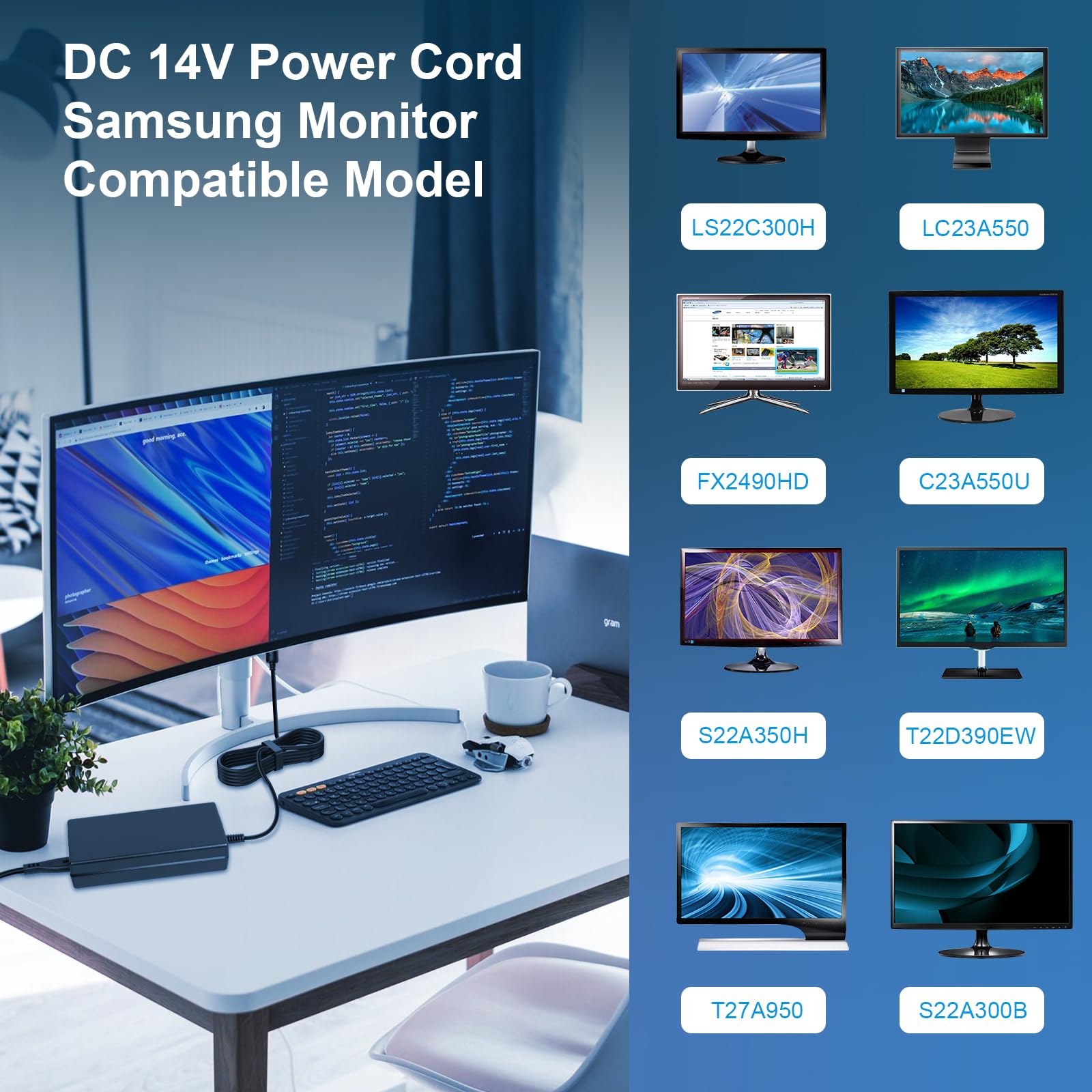 Futurebatt 14V AC/DC Adapter Power Supply for Samsung LTM1555B LTM1555X LTM1755X LTM1775W LCD Monitor +Cord Power Supply Cord