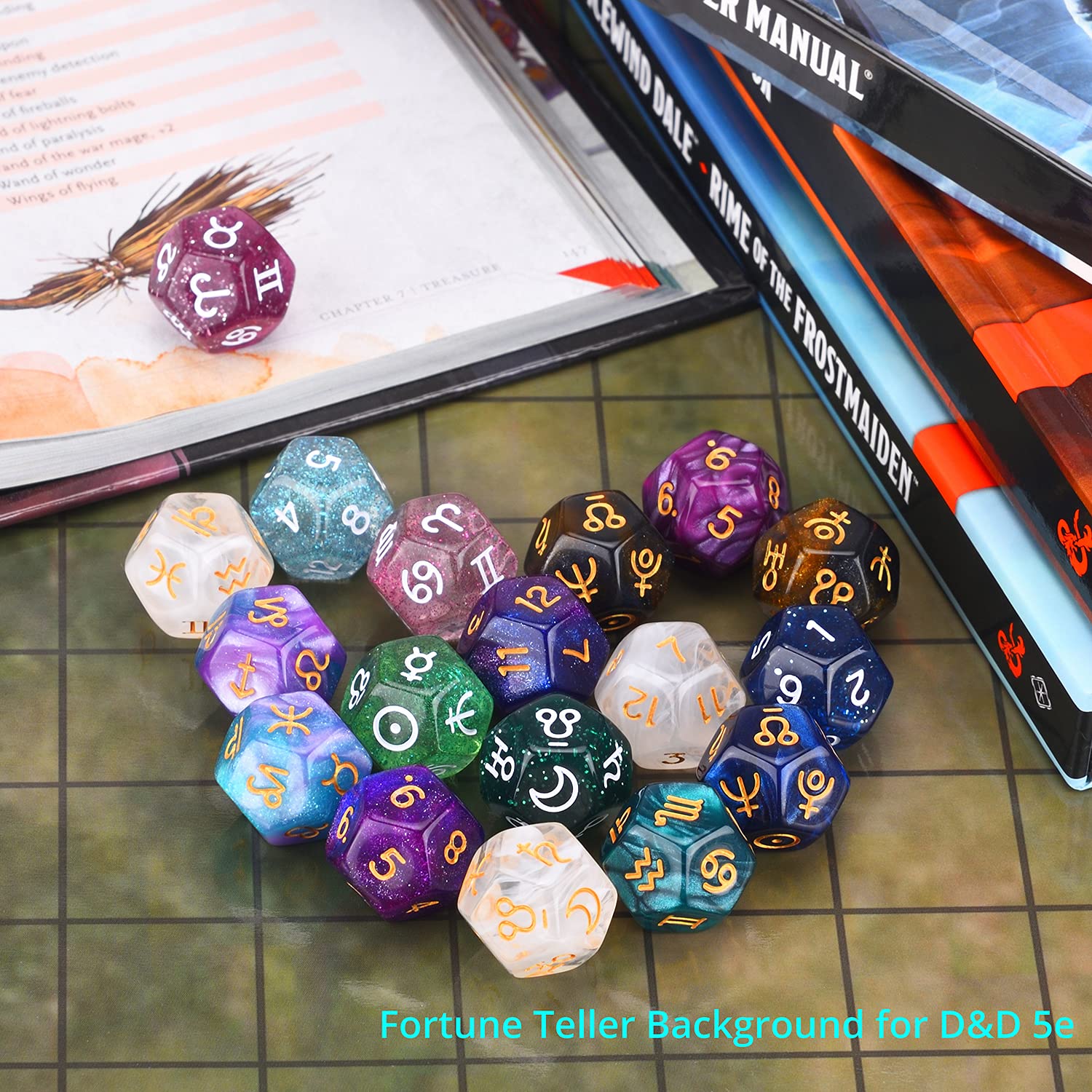 Amiven 6 Sets Astrology Dice, Signs Planets Numbers 12-Sided Dice Divination Tool