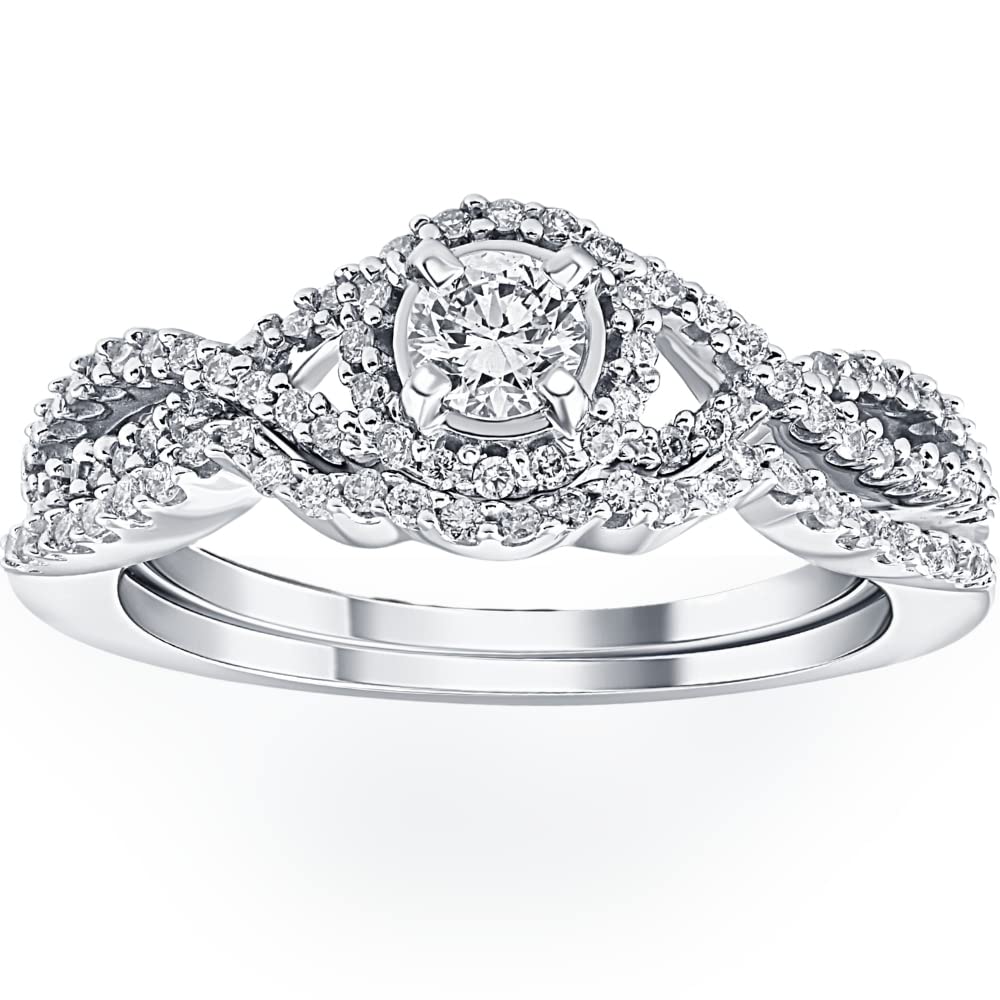 3/4CT Diamond Halo Infinity Engagement Wedding Ring Set 14k White Gold Lab Grown - Size 7