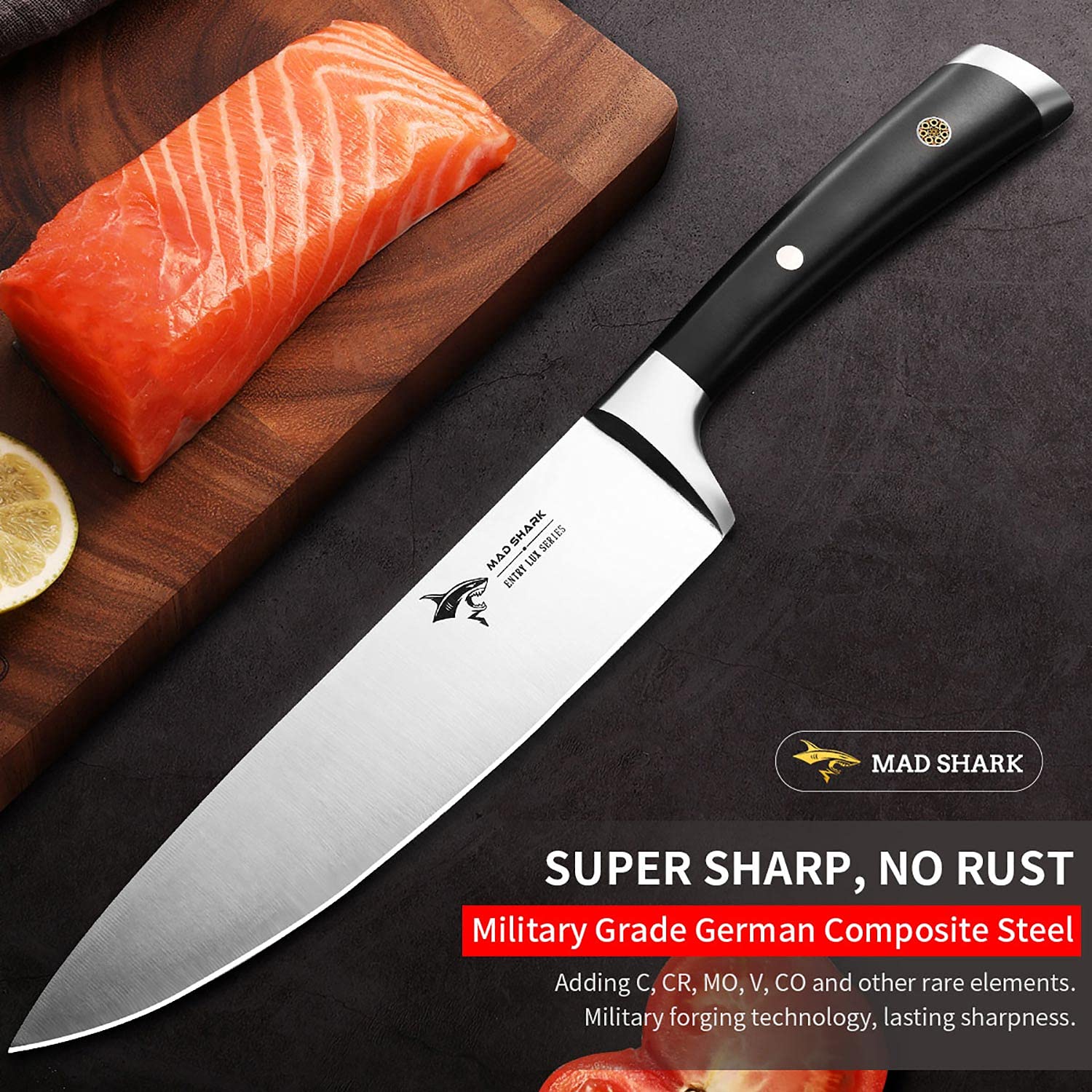 MAD SHARK Pro Kitchen Knife, 8 Inch Premium Chef Knife, German High Carbon Stainless Steel Ultra Sharp Chef's Knife with Ergonomic Handle & Gift Box, Perfect for Chopping Meat, Fish, Fruit, Vegetable