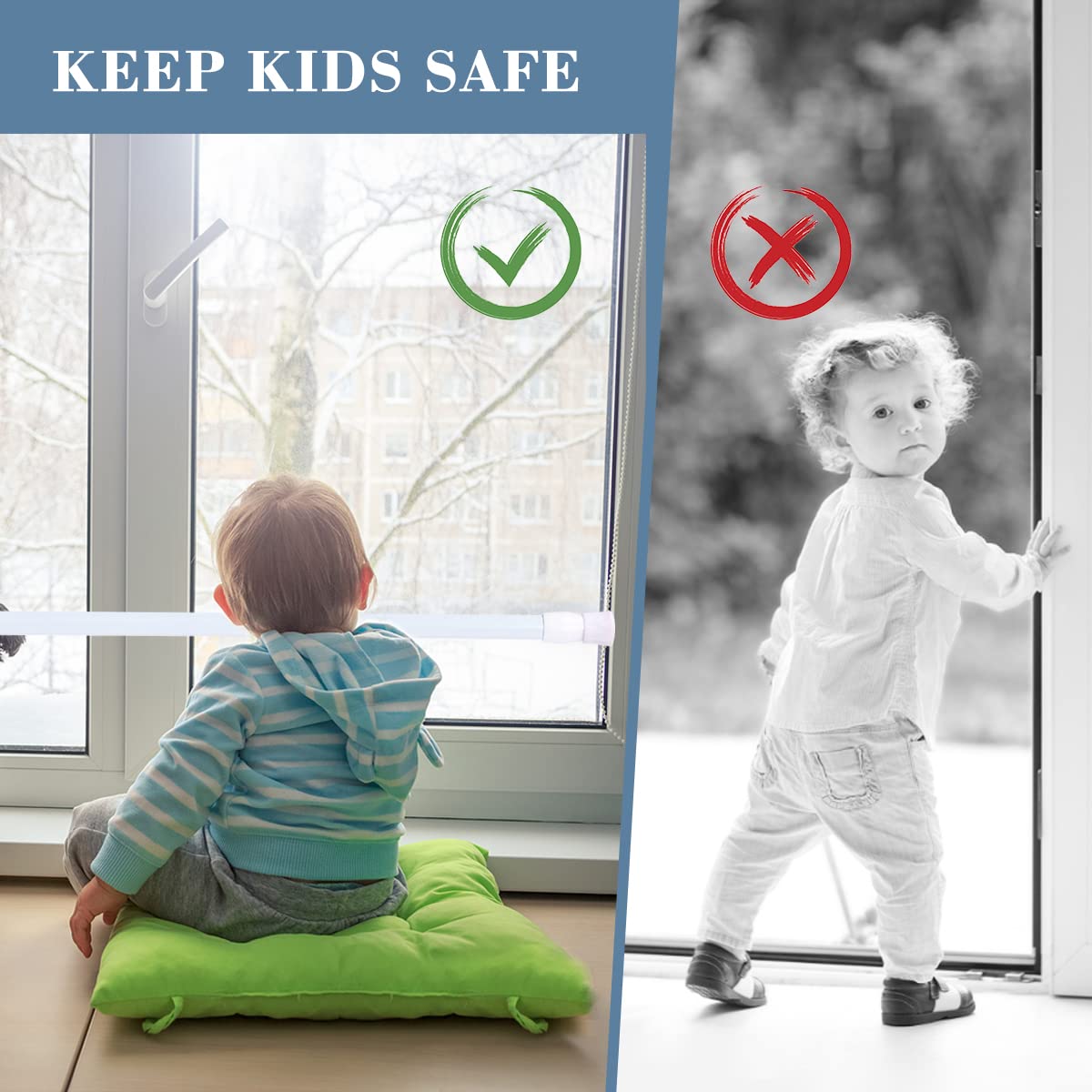 4Pcs Window Security Bars Sliding Glass Door Lock White Security Window Lock Bar for Children Home(17-27.6 Inches in Length)