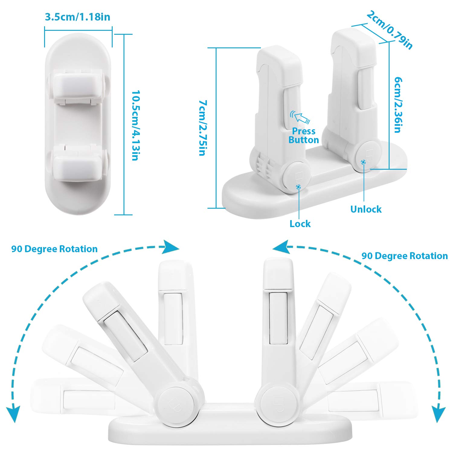 4 Pack Childproof Door Lever Lock Prevent Toddlers from Opening Doors.Unique Double Lock System Design.Easy to Install Without Any Screw Tools. (White)