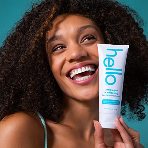 hello Antiplaque and Whitening Fluoride Free Toothpaste, Natural Peppermint Flavor, SLS Free, Gluten Free, Peroxide Free, Vegan, 4.7 Ounce (Pack of 4)