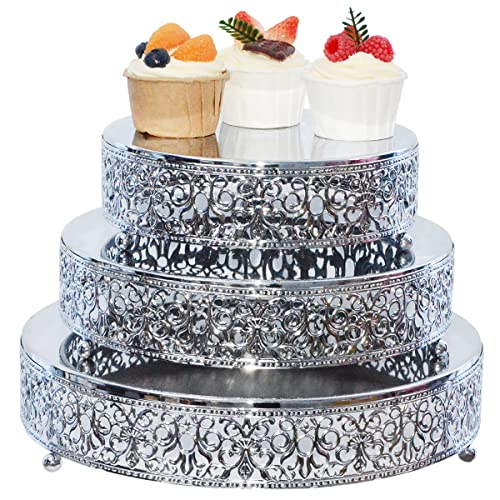 Cake Stand Set of 3 Metal Cupcake Stands Dessert Display Plate for Wedding Party Birthday,Silver