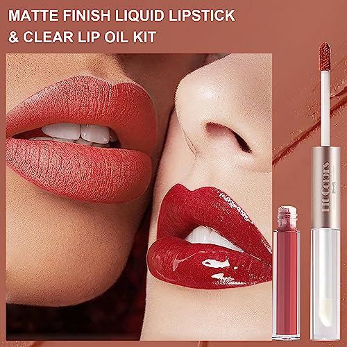 5 Colors Lip Stain Set, Long Lasting Waterproof Peel Off Lip Tint with Lip Oil and Empty Spray Bottle Kit, Transferproof Non-stick Cup Liquid Lipstick Matte Finish Lip Makeup for Women, 0.67 oz