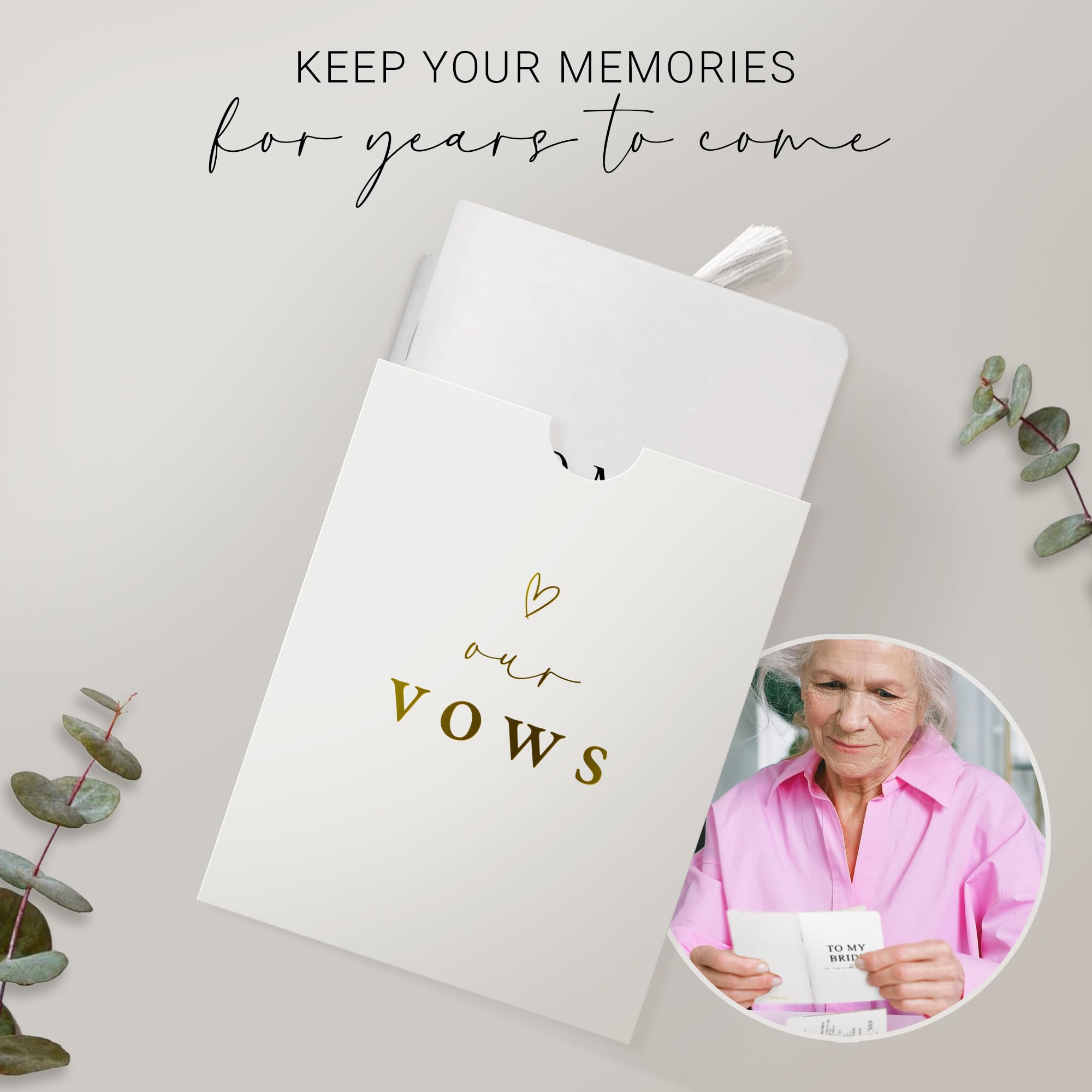 Wedding Vow Books His and Hers, Gold Foil Lettering & Keepsake Sleeve, Wedding Day Essentials, Beautiful His and Hers Gifts for the Bride and Groom (White & White)