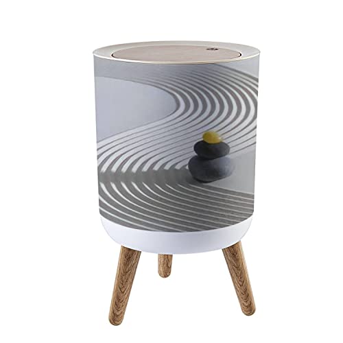 CAKOJV188 Round Trash Can with Press Lid Japan Garden Small Garbage Can Trash Bin Dog-Proof Trash Can Wooden Legs Waste Bin Wastebasket 7L/1.8 Gallon