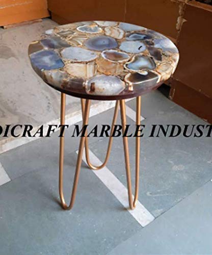 Agate Table With Metal Stand, Natural Agate Table, Round Agate Stone Table, Centerpiece, Agate Side Table 18" Inch, Piece Of Conversation, Family Heir Loom