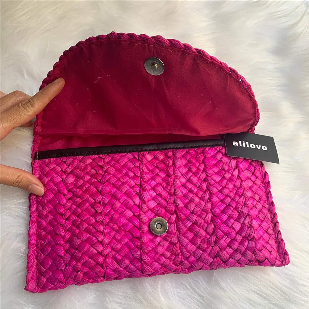 alilove Straw Clutch Bags for Women Summer Evening Handbags Bride Wedding Purse Vacation Beach Clutch Handmade Woven Envelope Wallet