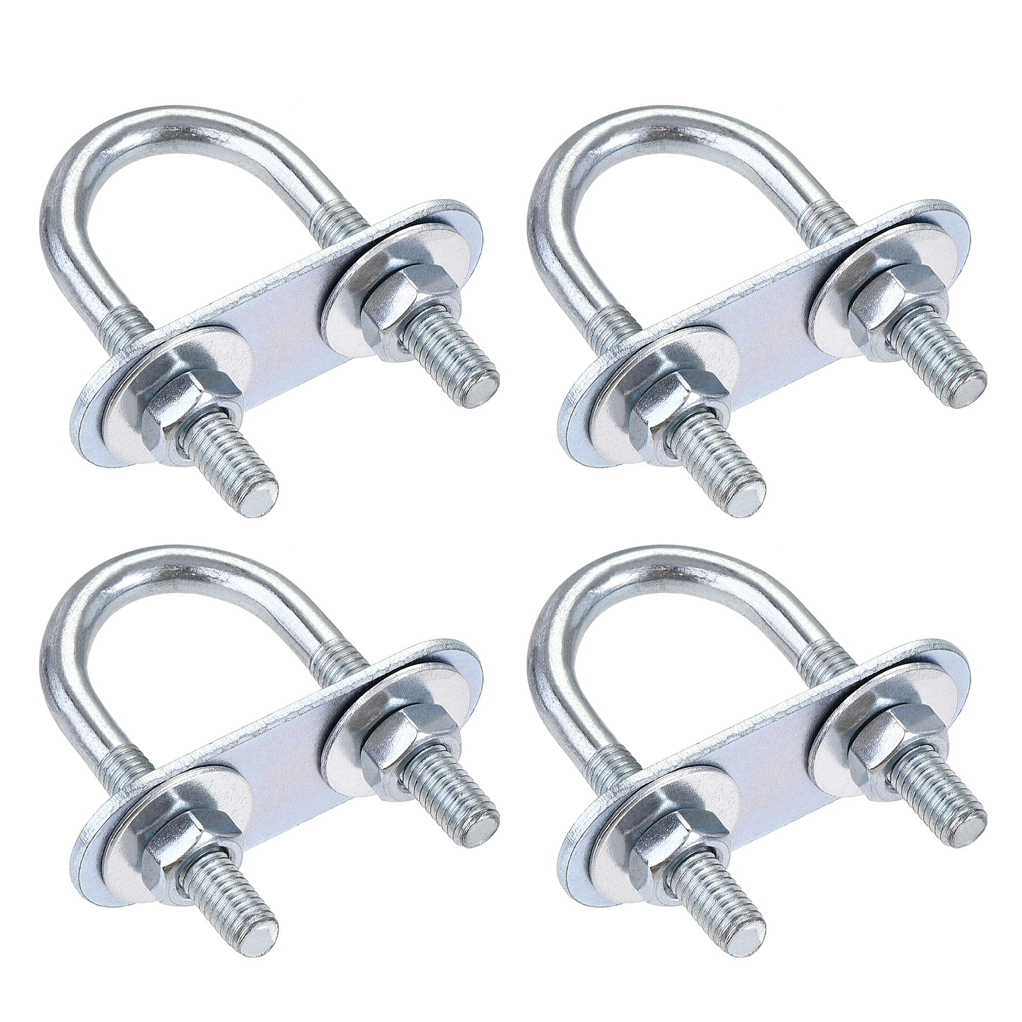 uxcell Round U-Bolts 4 Sets 0.79"(20mm) Inner Width 50mm Length Steel M6 with Nut, Plate, Washer