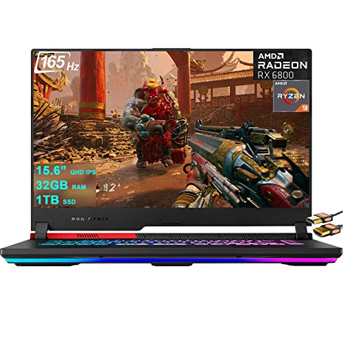 ASUS ROG Strix G15 Advantage G513 Gaming Laptop 15.6” QHD IPS 165Hz AMD Octa-Core Ryzen 9 5980HX (Beat i9-10885H) 32GB RAM 1TB SSD Radeon RX 6800M 12GB Graphic USB-C RGB Backlit Win11 + HDMI Cable