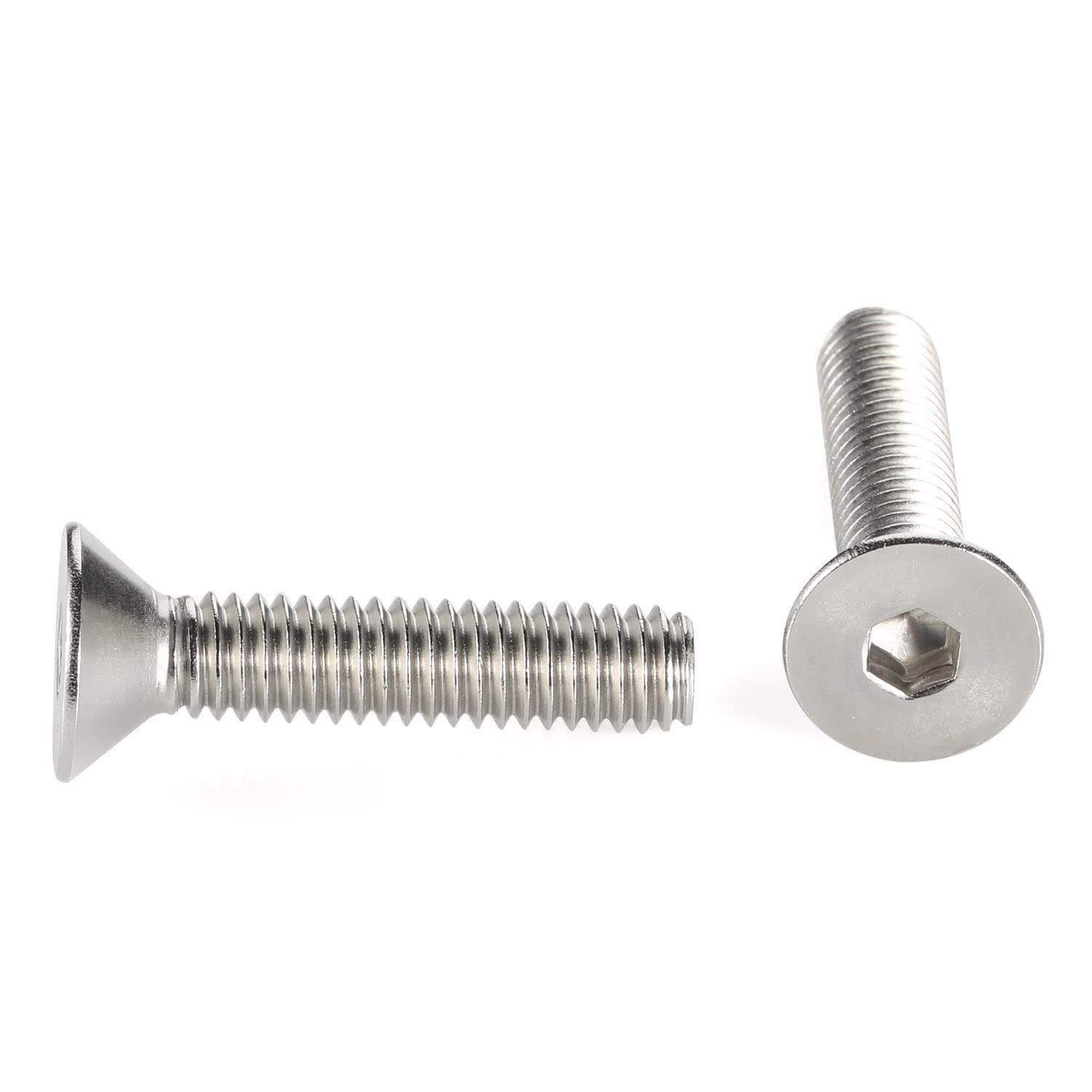 3/8-16 x 1-1/4" Flat Head Socket Cap Screw, Allen Socket Drive Full Thread Screw Bolts, Stainless Steel 304(16-8), Bright Finish, Quantity 10