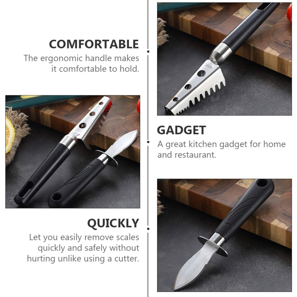 DOITOOL Fish Scaler Brush Oyster Shucker Set Oyster Shucking Seafood Skin Cleaning Brush Scraper Kitchen Shucking Tools