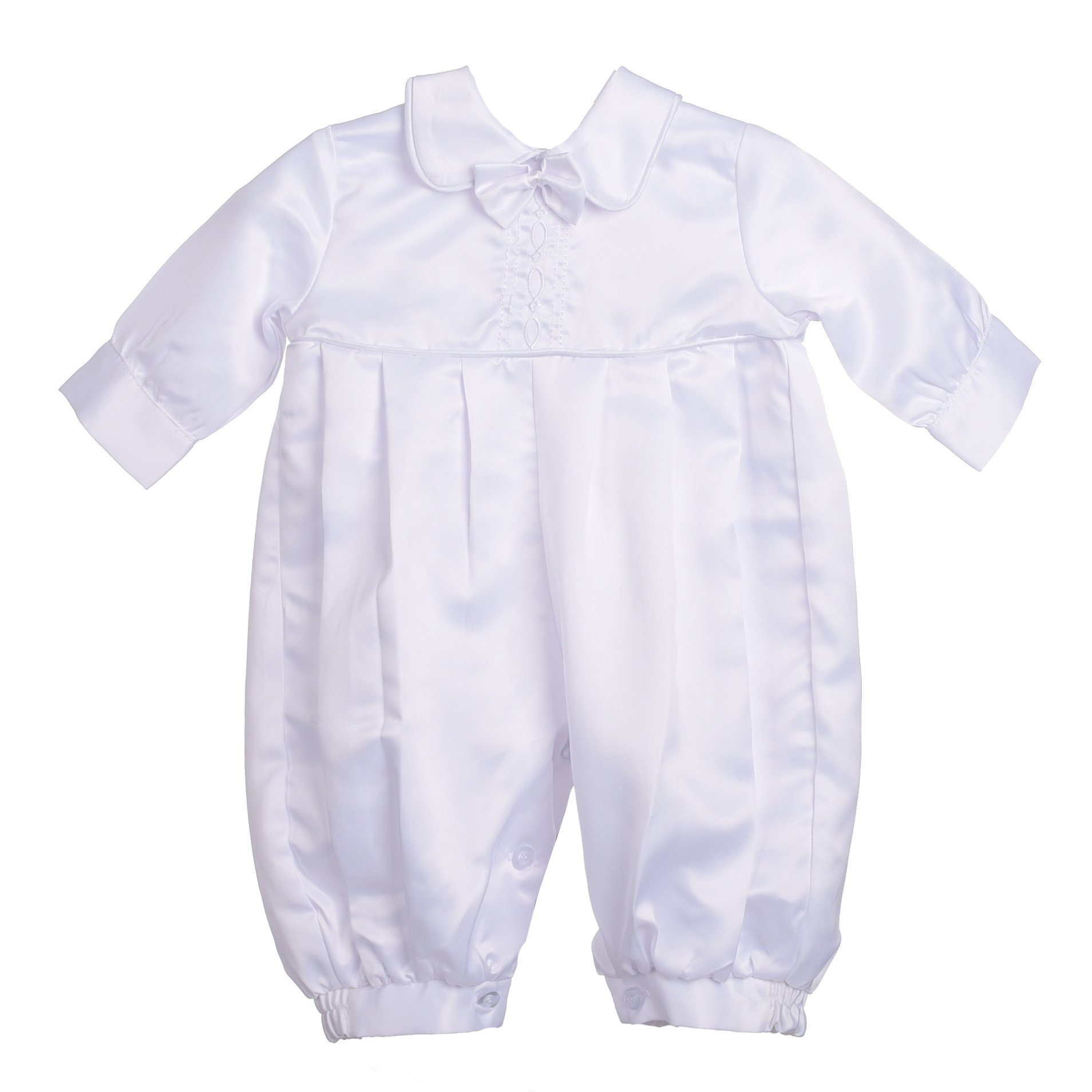 Dressy Daisy Infant Baby Boy Christening Baptism Outfit Satin Romper Bodysuit Set with Bonnet Hat Size 0-3 Months, White