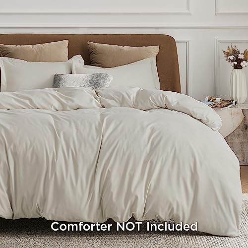 Bedsure Light Khaki Duvet Cover Queen Size - Soft Brushed Microfiber Duvet Cover for Kids with Zipper Closure, 3 Pieces, Include 1 Duvet Cover (90"x90") & 2 Pillow Shams, NO Comforter