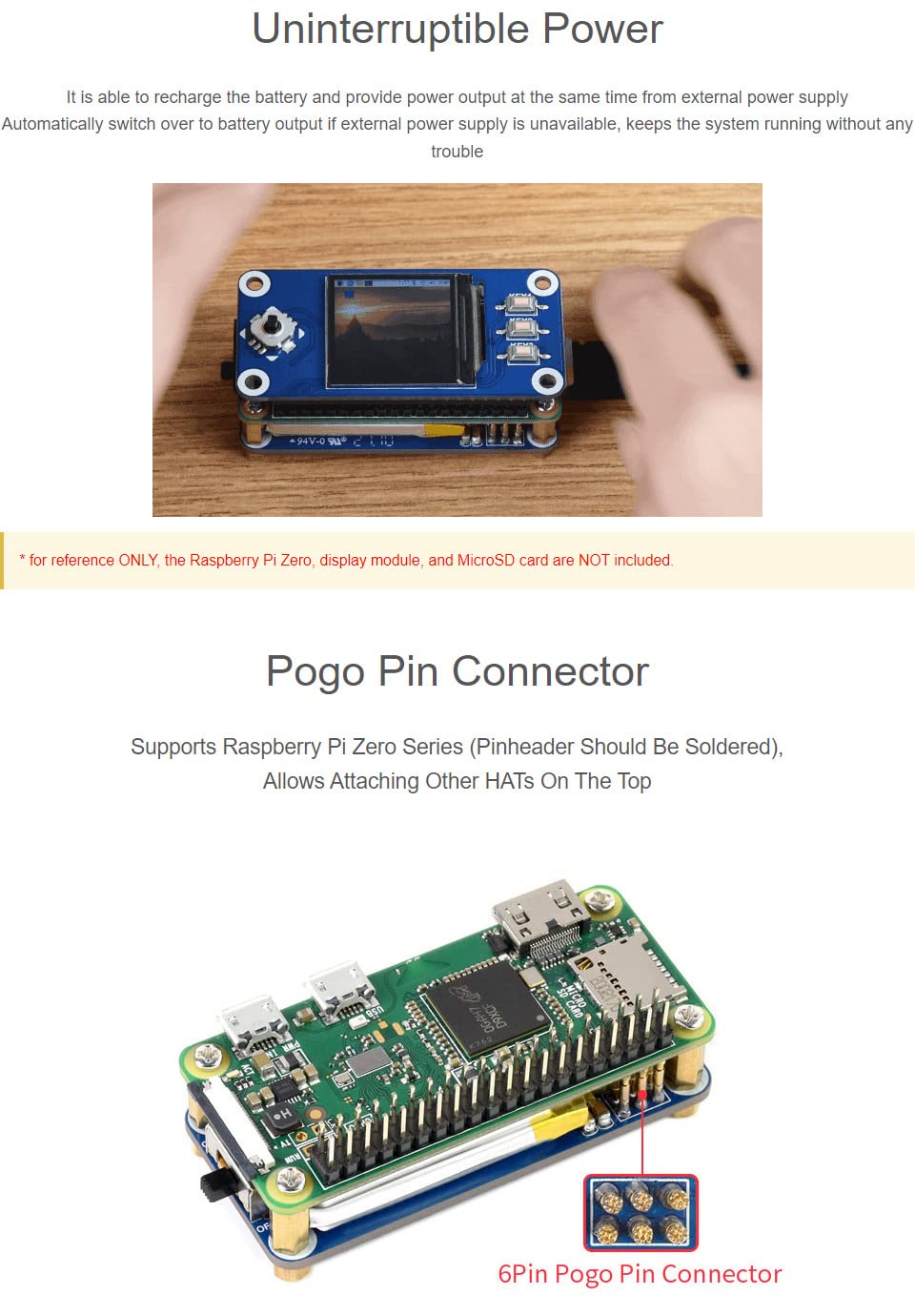 Waveshare UPS HAT (C), Compatible with Raspberry Pi Zero Series Board, 5V Uninterruptible Power Supply Module, Multi Battery Protection Circuits, Without Battery
