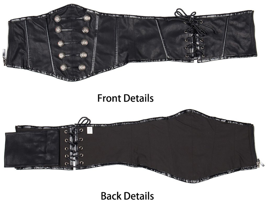 Alivila.Y Fashion Women's Faux Leather Rivet Steampunk Retro Boned Wide Corset Belt 21674-Black-M