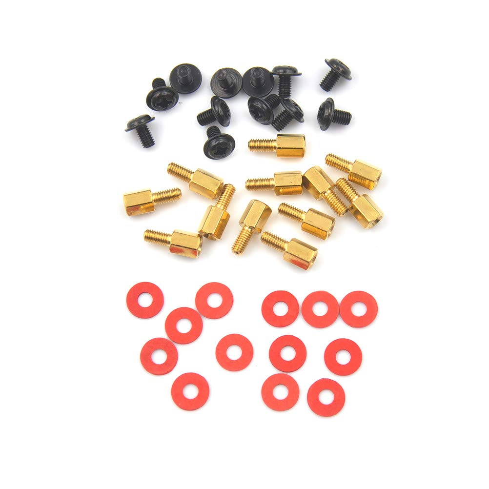 Screw 12Pcs 6.5mm 6-32-M3 Computer Golden Motherboard Riser+Silver Screws + Red Washers