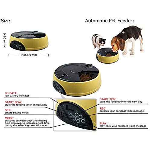 ZZK Automatic pet Feeding Bowl 6 cat Meal time quantitative Feeder Dogs, Cats and Dogs Intelligent Automatic Drink Cups LCD Display,A